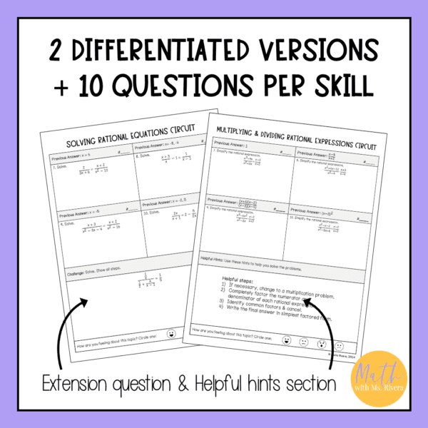 Rational Functions Unit Differentiated Circuit Worksheets Bundle ...