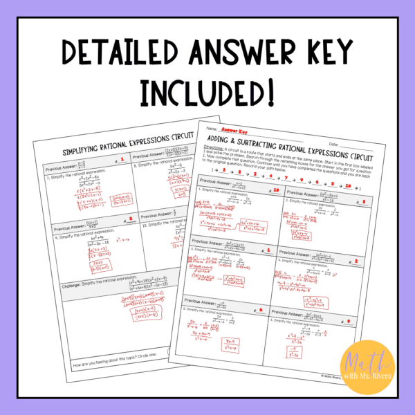 Rational Functions Unit Differentiated Circuit Worksheets Bundle ...