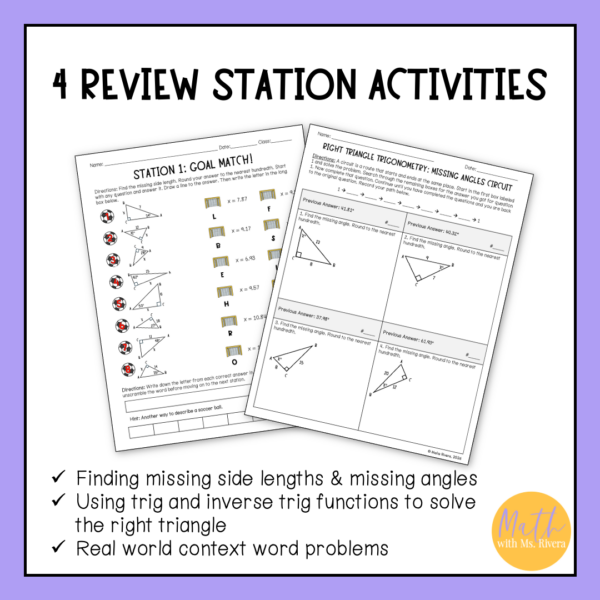 Solving Right Triangle Trigonometry Review Stations for Algebra 2 and ...